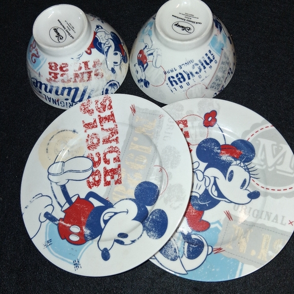 Disney | Kitchen | Vintage Disney Mickey Minnie Mouse Plate And Bowl ...